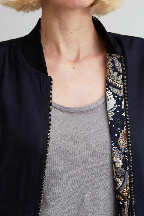Ruth Reversible Bomber Jacket Bird/Navy